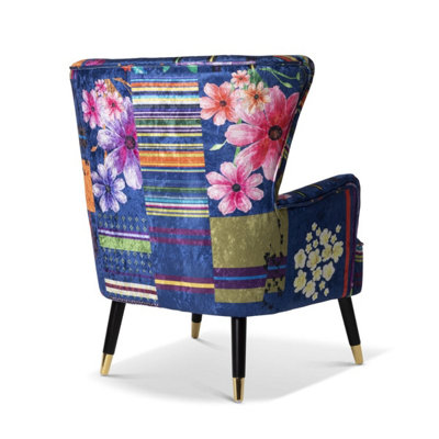 Fabric Purple Patchwork Accent Wingback Chair