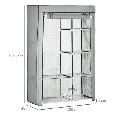 Fabric wardrobe with roller shutter door, 6 layers + hanging rod, light ...