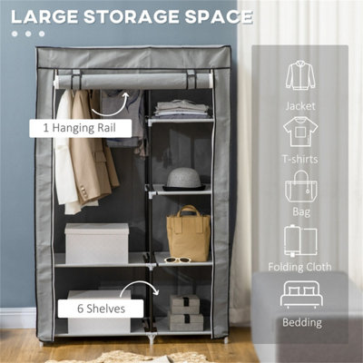 Fabric wardrobe with roller shutter door, 6 layers + hanging rod, light ...