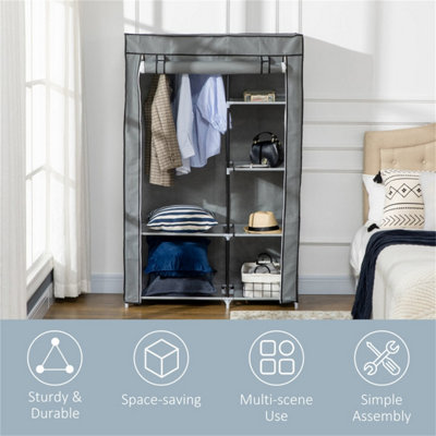 Fabric wardrobe with roller shutter door, 6 layers + hanging rod, light ...