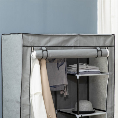Fabric wardrobe with roller shutter door, 6 layers + hanging rod, light ...