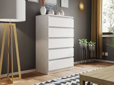 Fairfield Minimalist Large and Tall Chest of Drawers 5 Draw In Matt White