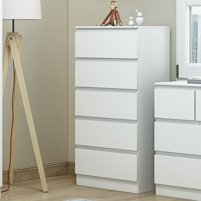 Fairfield Minimalist Large and Tall Chest of Drawers 5 Draw In Matt White