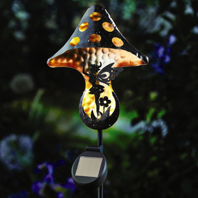 Fairy Silhouette Toadstool Stake Light - Solar Powered Metal Garden ...
