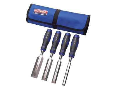 FAITHFULL 4 Piece Wood Chisels Set 6mm 25mm Tool Roll FAIWCSGS4CR ...