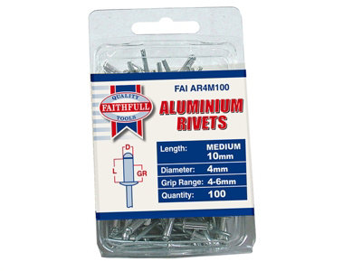 Faithfull Aluminium Rivets 4 x 10mm Medium Pre-Pack of 100 FAIAR4M100 ...