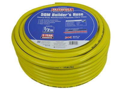Faithfull CT072023108BKYE02 Heavy-Duty Reinforced Builder's Hose 50m 12 ...