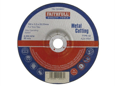 Faithfull Depressed Centre Metal Cutting Disc 180 x 3.2 x 22.23mm ...