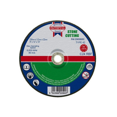Faithfull Depressed Centre Stone Cutting Disc Multi Colour (230 x 3.2 x ...