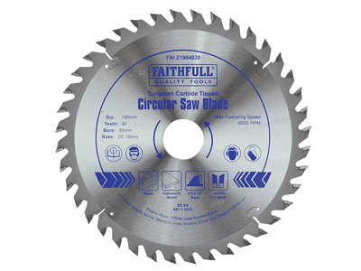 FAITHFULL FAIZ1904030 TCT CIRCULAR SAW BLADE 190 X 30MM X 40T POS ...