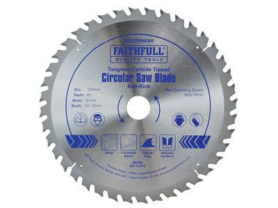 Faithfull FAIZ25040A/K Circular Saw Blade Anti Kick 250 x 30mm x 40T ...