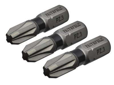 Faithfull Pozi Impact Screwdriver Bits PZ3 x 25mm (Pack 3) FAISBPZ325IM