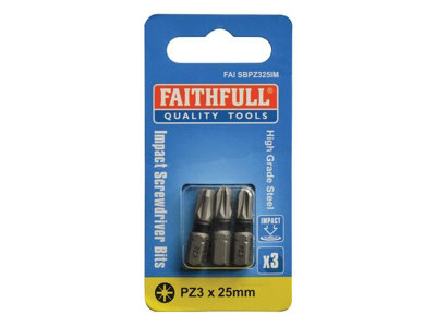 Faithfull Pozi Impact Screwdriver Bits PZ3 x 25mm (Pack 3) FAISBPZ325IM