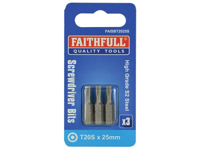 FAITHFULL SECURITY S2 GRADE STEEL SCREWDRIVER BITS T20S X 25MM (PACK 3 ...