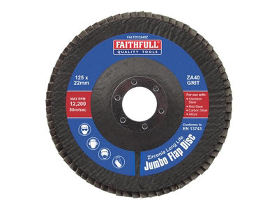 Faithfull Zirconia Abrasive Jumbo Flap Disc ZA40 125mm FAIFD12540Z ...