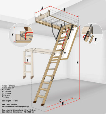 Fakro LWK 55cm x 111cm Wooden Loft Ladder & Hatch (H up to 280cm)