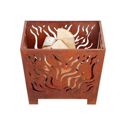 Fallen Fruits Oxidised Rust Effect Square Fire Pit Basket Garden ...