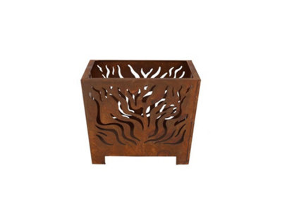 Fallen Fruits Oxidised Rust Effect Square Fire Pit Basket Garden ...