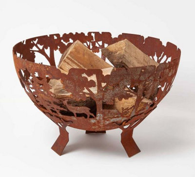 Fallen Fruits Oxidised Rust Effect Woodland Fire Pit Basket Bowl Cast Iron