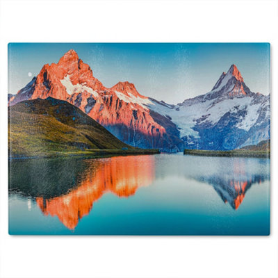 Fantastic evening panorama of Bachalp lake Designer Glass Chopping Board