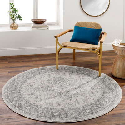 Buy FARAH Round Vintage Traditional Oriental Boho Grey/White Area Rug ...