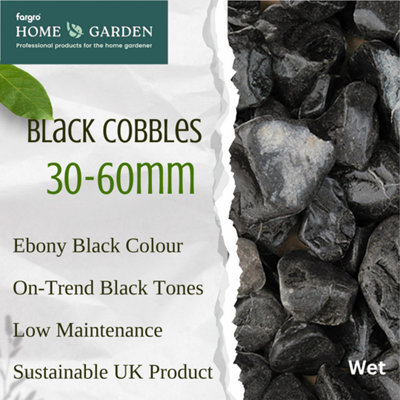 Fargro™ Home & Garden Ebony Black Decorative Cobbles 30-60mm - Pack of ...