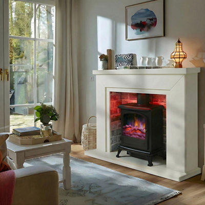 Farlington Fireplace Suite with a Black Electric Stove - White Top/Grey ...