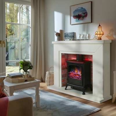 Farlington Fireplace Suite with a Black Electric Stove - White Top/Red ...