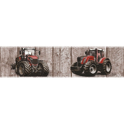 Farm Tractor Red Border Wallpaper, Brown Wood Look Border Background ...