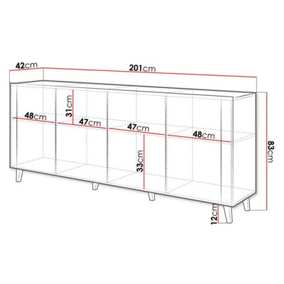 FARO 201 cm Modern Sideboard with Soft Close System and Durable ...