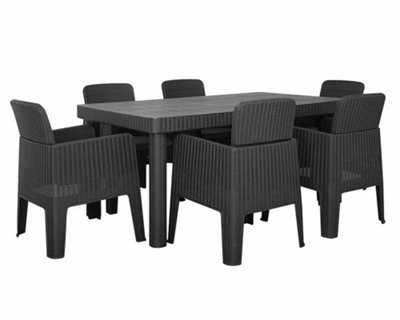 Faro 7 Pc Rectangle Dining Set - H168 x W98 x L75.5 cm - Black | DIY at B&Q