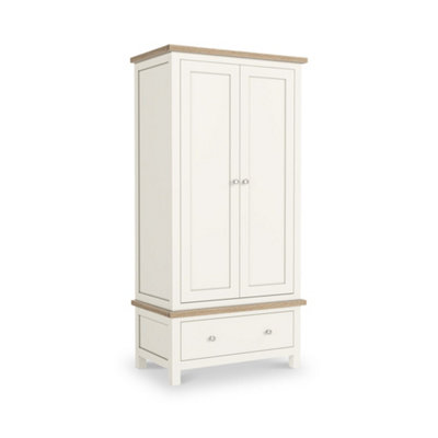 Farro Coconut White Double Wardrobe with Washed Oak Top - By Roseland ...