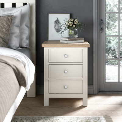 Farro Coconut White XL 3 Drawer Bedside with Washed Oak Top - Fully ...