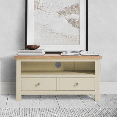 Farro Cream 90cm Small TV Unit - Fully Assembled - Painted with Oak Top ...