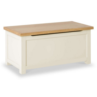 Farro Cream Ottoman Blanket Box - Painted with Oak Top - Fully ...