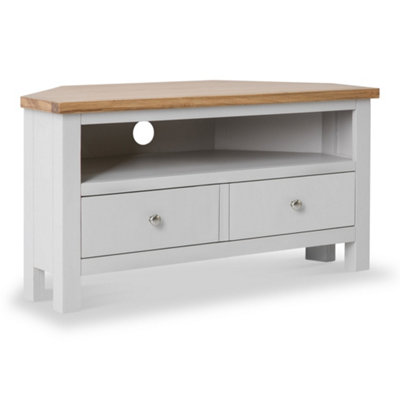 Farro Grey 90cm Corner TV Unit - Fully Assembled - Painted with Oak Top ...