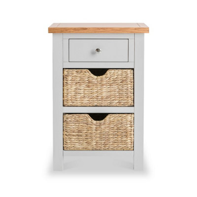 Farro Grey Telephone Table with Baskets - Painted with Oak Top - Fully ...