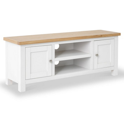 Farro White 120cm Large TV Unit - Fully Assembled - Painted with Oak ...