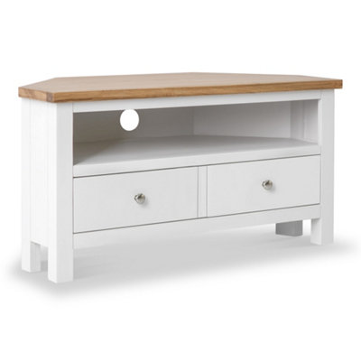 Farro White 90cm Corner TV Unit - Fully Assembled - Painted with Oak ...