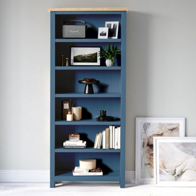 Farrow Navy Blue 6 Tier Large Bookcase - Painted with Oak Top - By ...