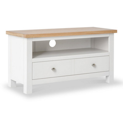 Farrow White 90cm Small TV Unit - Fully Assembled - Painted with Oak ...