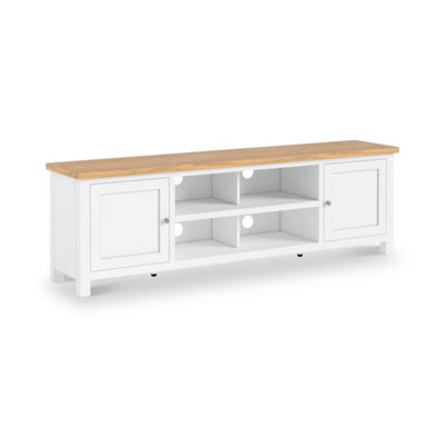 Farrow XL White 190cm TV Unit - Fully Assembled - Painted with Oak Top ...