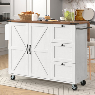 Fascinate Matteo Mobile Kitchen Island - White & Walnut Effect ...