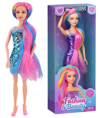 Fashion Doll Colour Switch Sequin Dress Long Hair