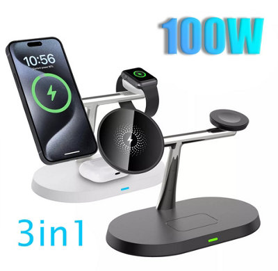 Fast 3-in-1 Magnetic Wireless Charger Stand for iPhone, Apple Watch ...