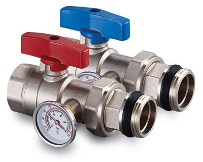 Fastwarm 1 x 1 inches Isolation/Ball Valve Pair w/Temperature Gauge ...
