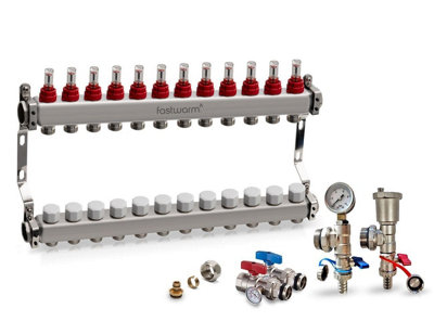 FASTWARM 12 PORT MANIFOLD INCLUDING ISOLATION + FILL/DRAIN VALVES