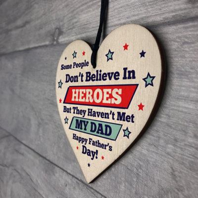 Fathers Day Gifts For Dad Wood Heart Superhero Gift Thank You Gift For Dad