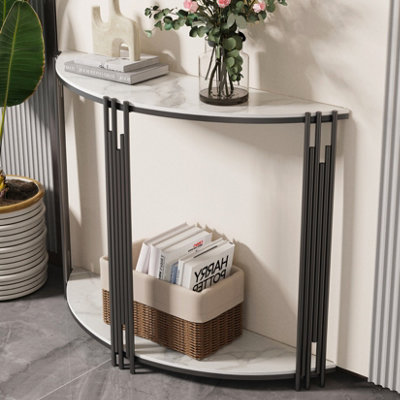 FATIVO 100cmW Modern Half Moon Round Console Table Dual Layer Marble ...
