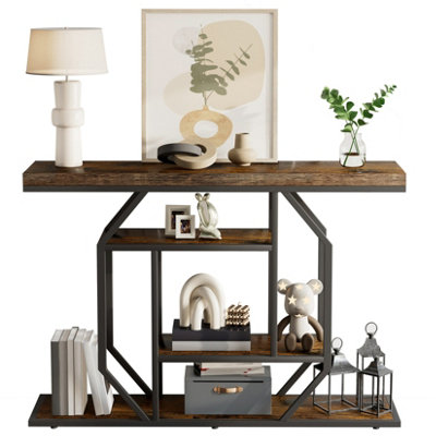 FATIVO 120cm Console Table Industrial 4-Tier Sofa Table Entryway Table ...